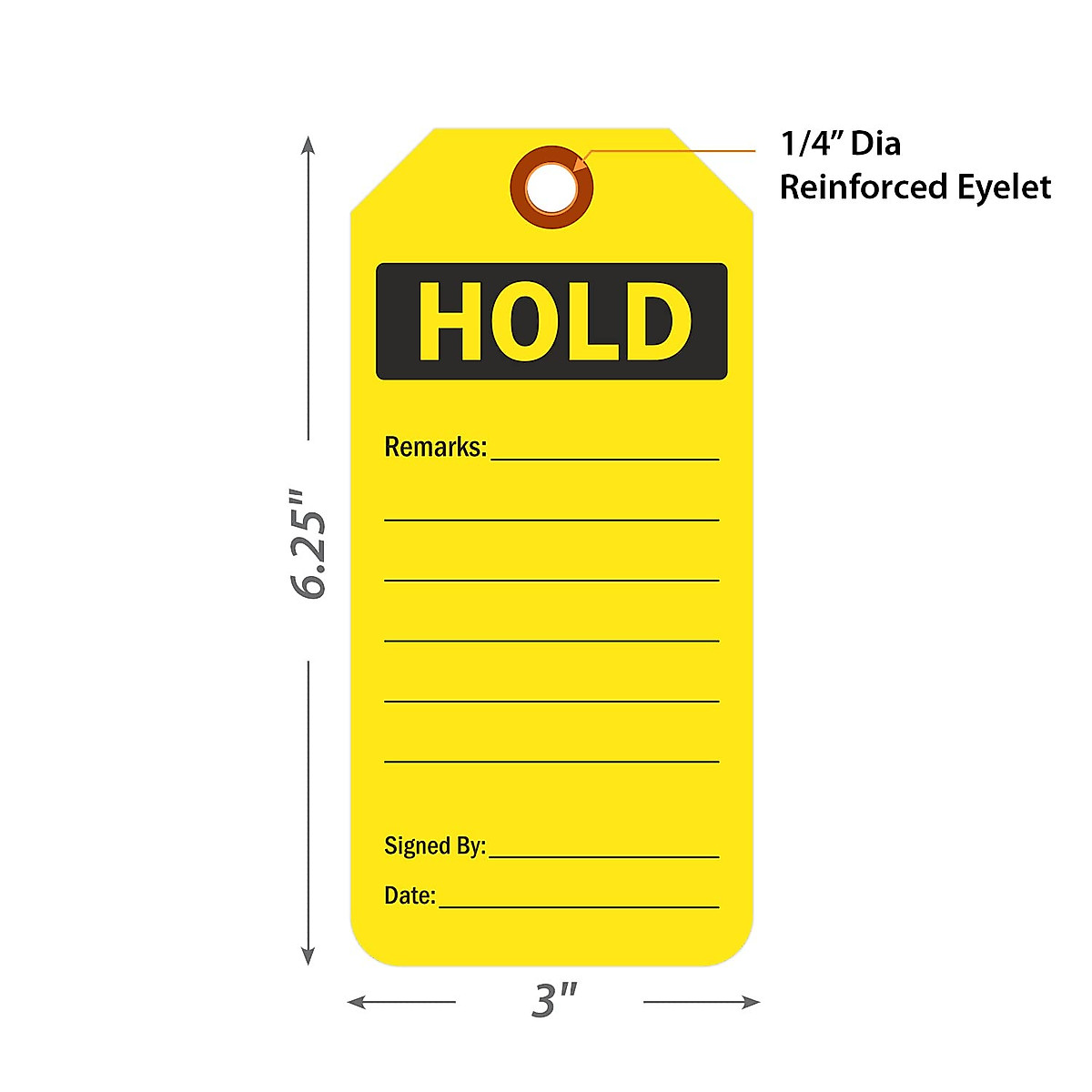 SmartSign Pack of 100 Hold Tags in Dispenser Box | 3" x 6.25" Fluorescent Cardstock, Tear Resistant Fiber Patch, Yellow