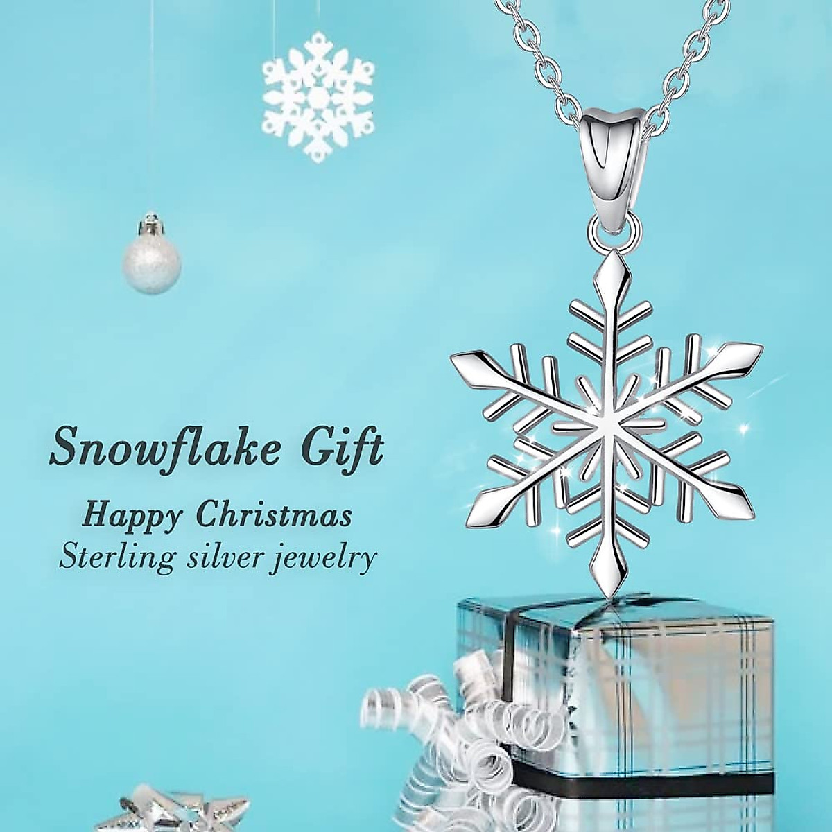EUDORA Sterling Silver Snowflake Pendant Necklace Elegant Snow Gift for Women, 18" Rolo Chain