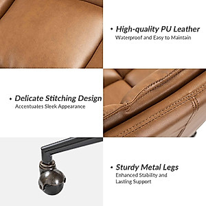 HULALA HOME Modern Faux Leather Home Office Chair with Tilt Lock & Metal Base, Armless Criss Cross Legged Desk Chair with Wheels & Padded Cushion, 360° Swivel Wide Seat Computer Task Chair, Camel
