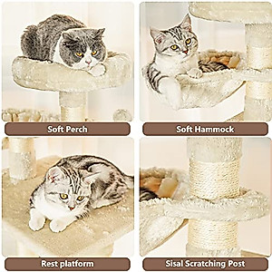 Herture Cat Litter Box Enclosure Hidden Litter Box Furniture with Cat Tree Tower Indoor Cat Washroom Furniture, with Cat Hammock and Scratching Posts, Rustic Brown PG02MWN