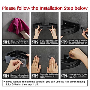 WPT Corner Shower Caddy, 2 Pack Adhesive Shower Corner Shelf, Shower Organizer Storage Wall Mounted No Drilling for Bathroom and Kitchen, Black