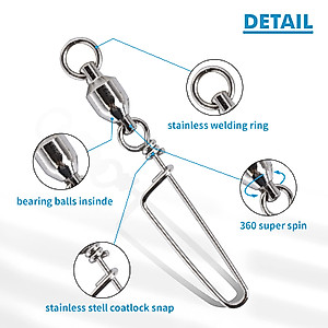 hotlively 25Pack Fishing Swivels,High Strength Swivels Fishing Tackle with Coastlock Snap and Corrosion Resistance Copper Stainless Swivel