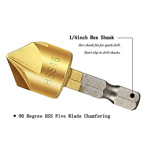 Countersink Drill Bit Set, Aplus HSS Countersink Drill Bit Set Hex Shank HSS Counterbore Reamer Countersink Chamfer Countersink Bit Set 6Pcs 5 Flute 90 ° Meter for Wood 1/4'' 6mm-19 mm
