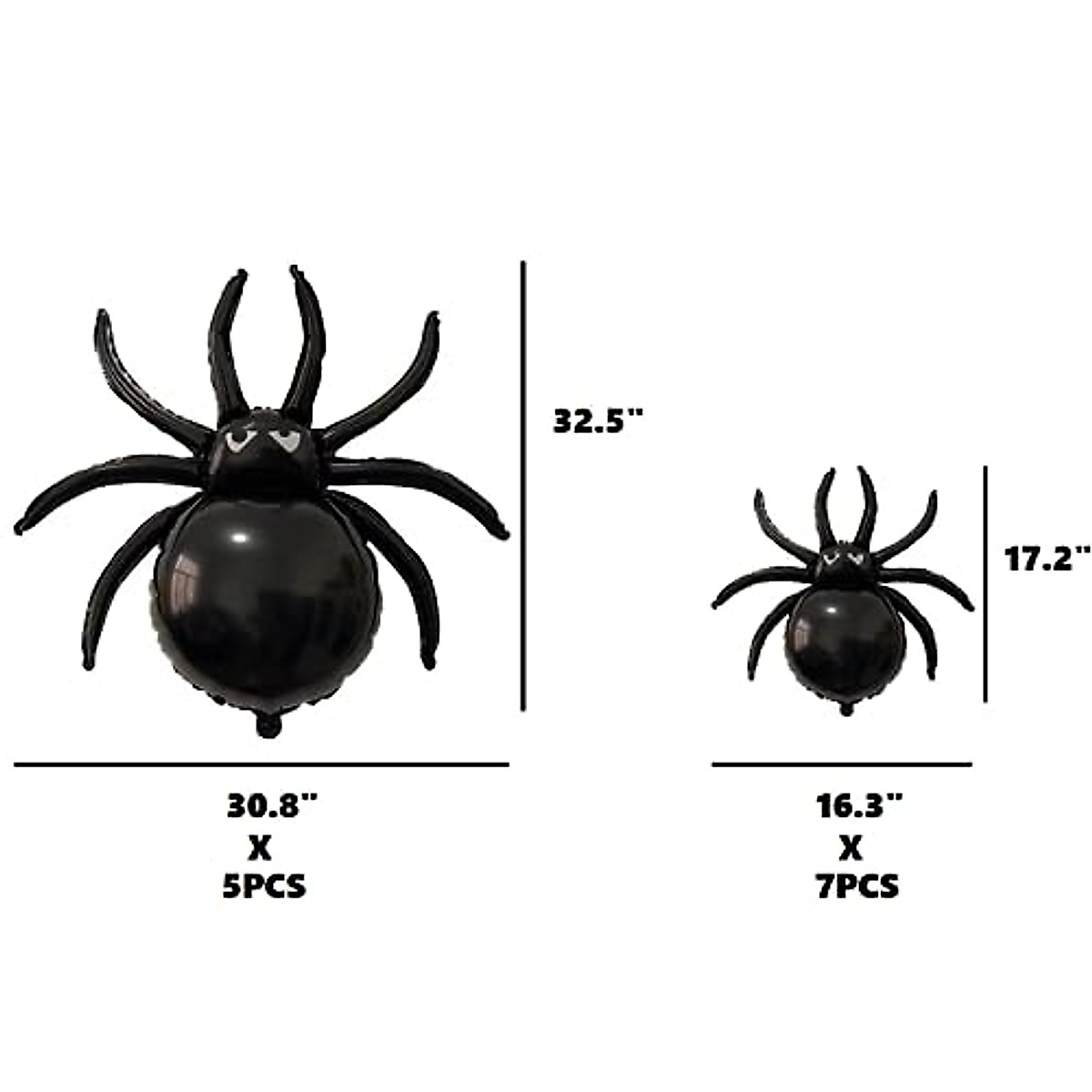 12PCS Halloween Black Spider balloons - 32.5“ Giant and 17.2” Small Spiders Foil Balloon for Halloween Decoration Day of Death New Year Birthday Spooky Party Supplier