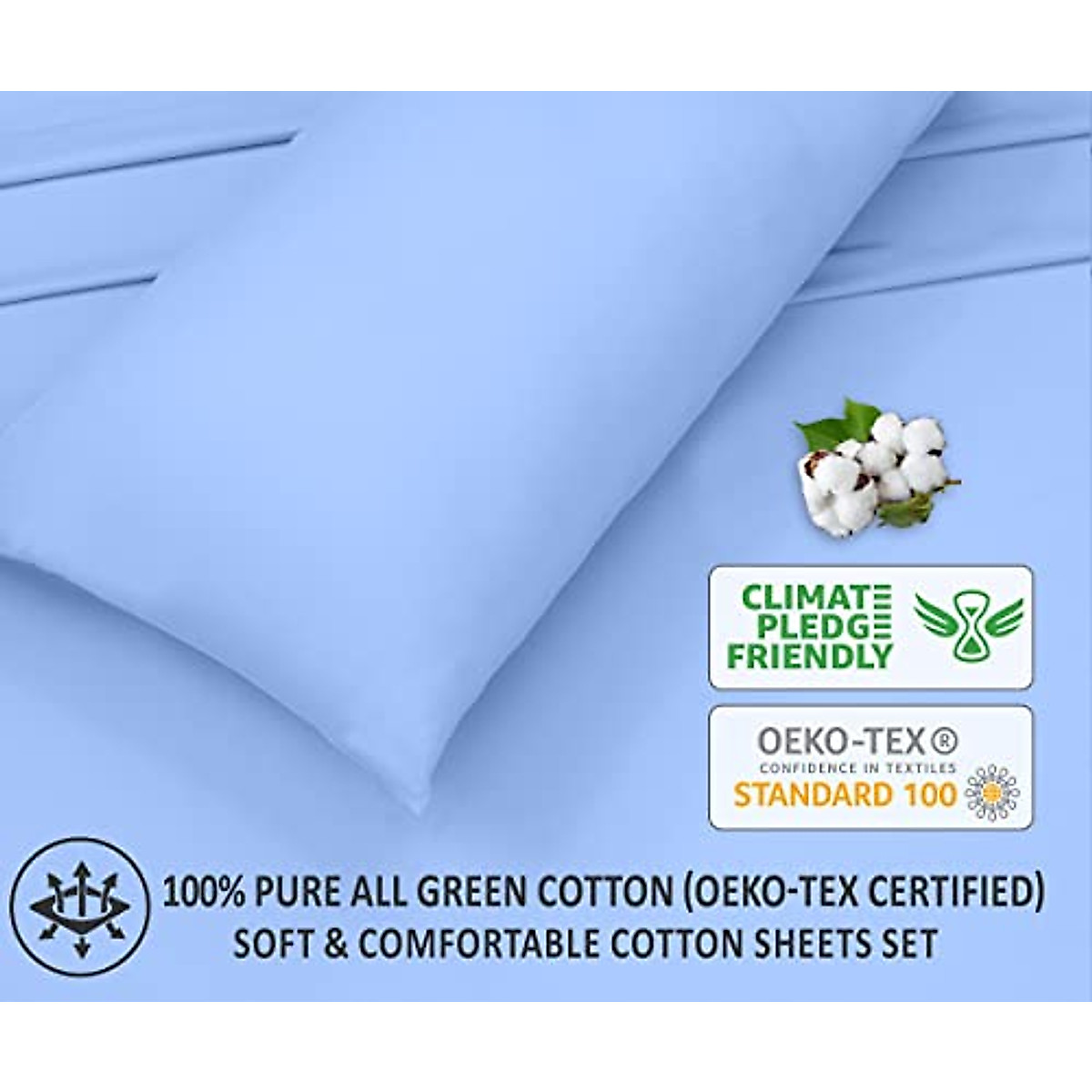 RUVANTI 100% Cotton Sheets for Queen Size Bed - Crispy Cooling Percale Sheets - Breathable & Durable Queen Sheet Set - 16 Inches Deep Pocket Queen Size Sheets - Blue - 4 Pieces