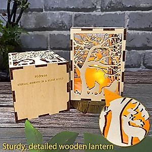 Midrean 1pcs Wooden Farmhouse Lantern Decorative Animals and Tree Shadow Casting Lamp Candle Lantern Small Rustic Decorative Lanterns for Home Decor for Antern Centerpieces for Tables(Deer)