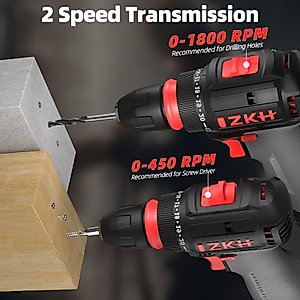 ZKH Cordless Drill Set, 16V Electric Power Drill Driver with Battery and Charger,2 Variable Speed, 3/8" Keyless Chuck, Up to1800RPM,Torque 487 In-lbs,47Pcs Drill Bits, Tool Sets for Men