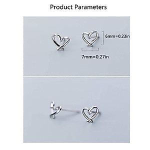 Minimalist Heart Sterling Silver Earrings for Women Girls Teens Charm Hollow Love Hearted Stud Tiny Small Cartilage Tragus Post Pin Hypoallergenic Pierced Ear Christmas Birthday Halloween Thanksgiving Jewelry Gifts