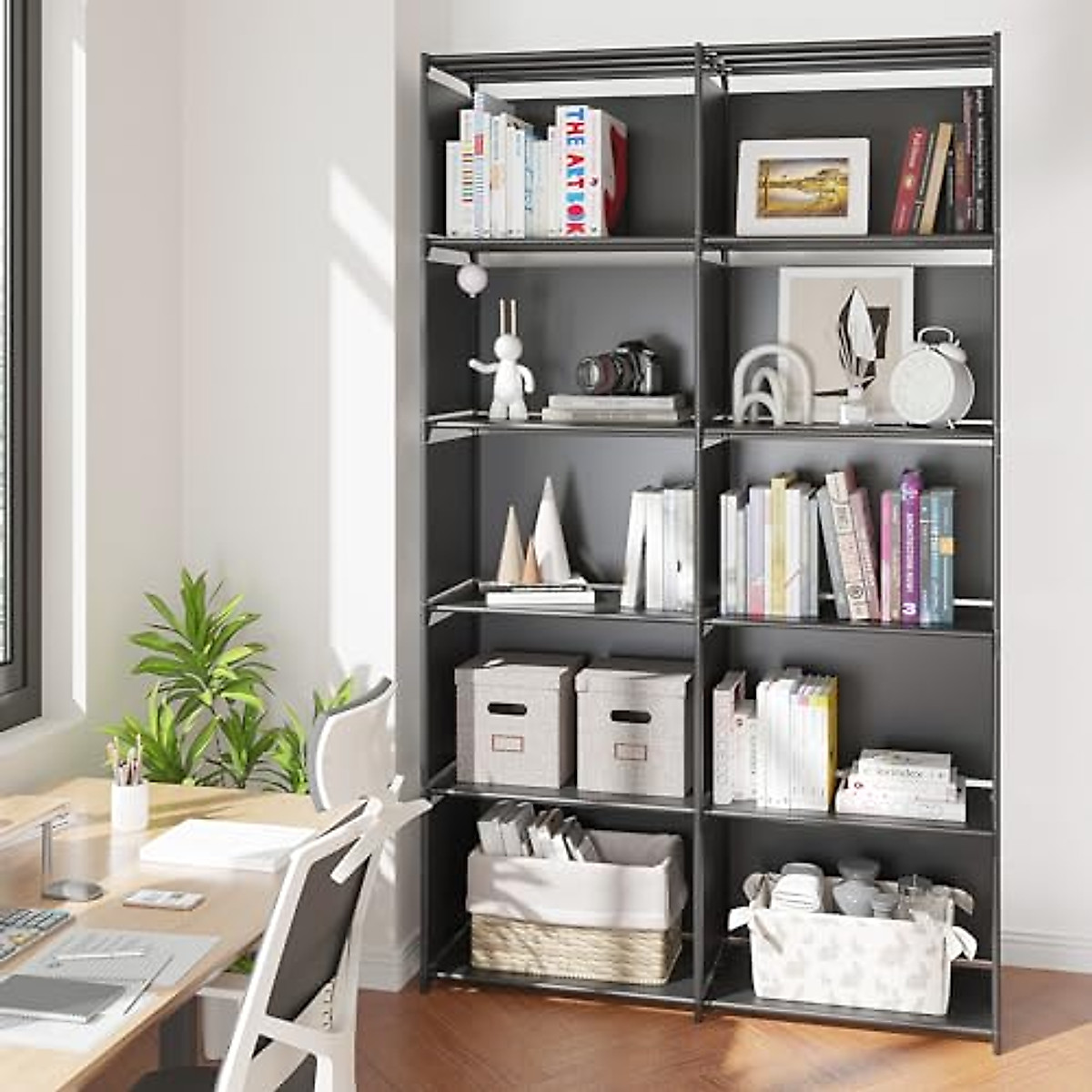 ACCSTORE Cube Storage, Double Row 6-Layer Cubes Closet Storage Shelf, DIY Wall Cabinet Bookshelf Plastic Square Storage Rack, Suitable for Bedroom, Living Room, Office, Kitchen, Warehouse (Black)