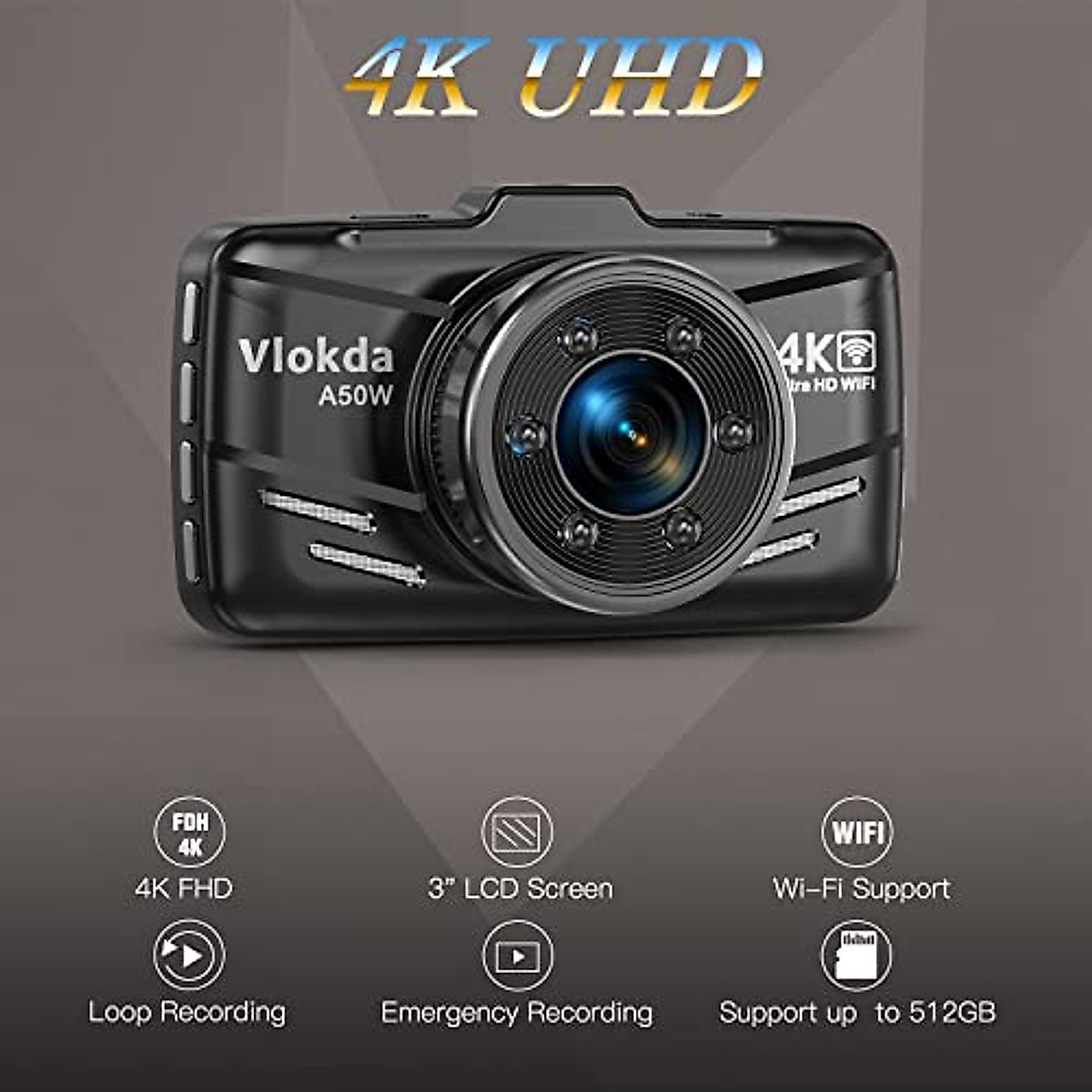 Dash Cam 4K, Dash Camera for Cars 2160P Dash Cam Front Car Camera with WiFi/App Dash Cam for Trucks Dashcams with Super Night Vision, Loop Recording, 24 Hours Parking Mode, G-Sensor, Support 512GB Max