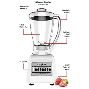 EUROSTAR EBL820WH 450W 10-Speed Plastic Jar Blender, White