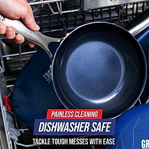 Blue Diamond Cookware Diamond Infused Ceramic Nonstick 10" Frying Pan Skillet, PFAS-Free, Dishwasher Safe, Oven Safe, Blue