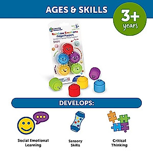Learning Resources Rainbow Emotion Fidget Poppers, 5 Pieces, Ages 3+, Sensory Toys, Social-Emotional Learning,Sensory Toys for Toddlers,SEL Skills,fine Motor Skills