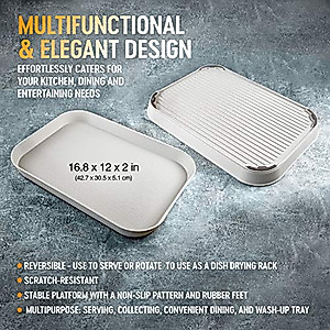 Mueller Serving Tray Reversible European Made Serving Platter, 2in1, Grill Accessories Rectangular Non-Slip Tray, Shatter-Proof, Non-Toxic, for Coffee Table, Kitchen, Outdoors, Dishwasher Safe, Beige