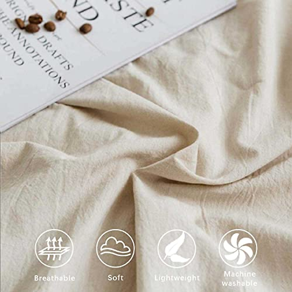 ETDIFFE Beige Duvet Cover Queen Size, Soft Boho Bedding Comforter Cover Set 3 Pieces with Zipper Closure, 1 Farmhouse Lightweight Microfiber Duvet Cover 90x90 inches and 2 Pillow Shams for Women Men