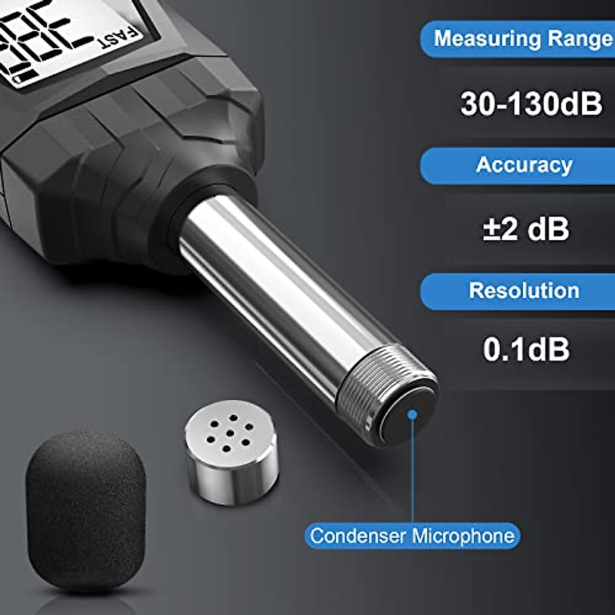 Decibel Meter, CURCONSA Sound Level Meter, Portable SPL Meter, 30dB to 130dB, LCD Display, can be Used in Homes, Factories and Streets(Black)