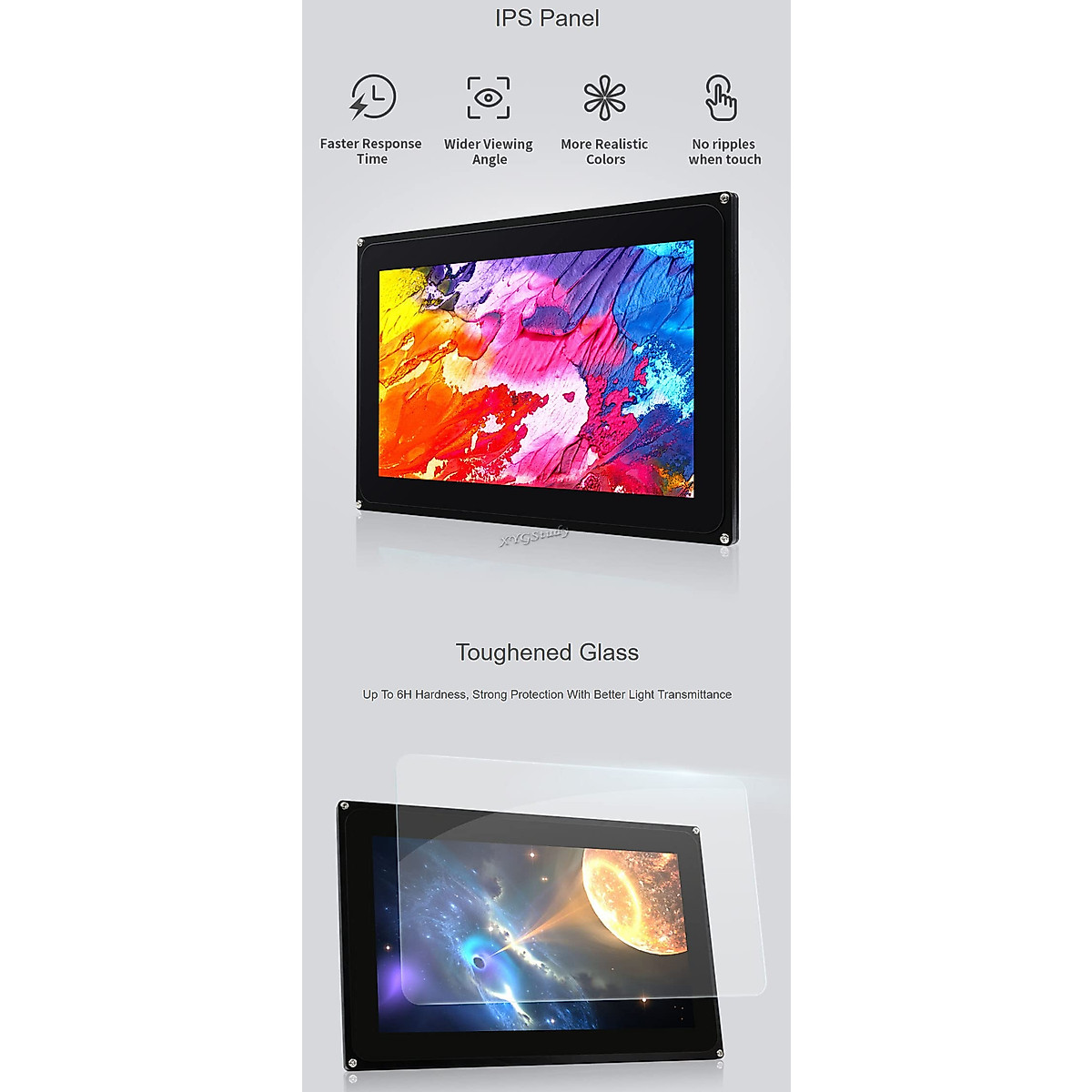 XYGStudy 10.1inch Capacitive Touch IPS Panel Display LCD (F) 1024 × 600 Resolution Toughened Glass