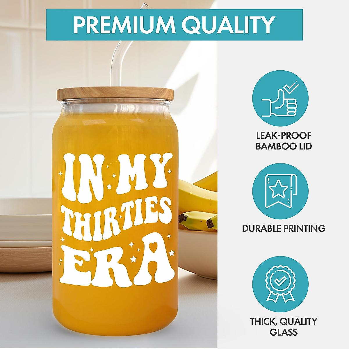 KLUBI 30th Birthday Gifts for Her - In My Thirties Era 16 Ounce Glass Cup 30th Birthday Gifts for Women In My 30s Era Gifts for Women 30s Happy 30th Birthday Decorations for Her 30 Birthday Cup