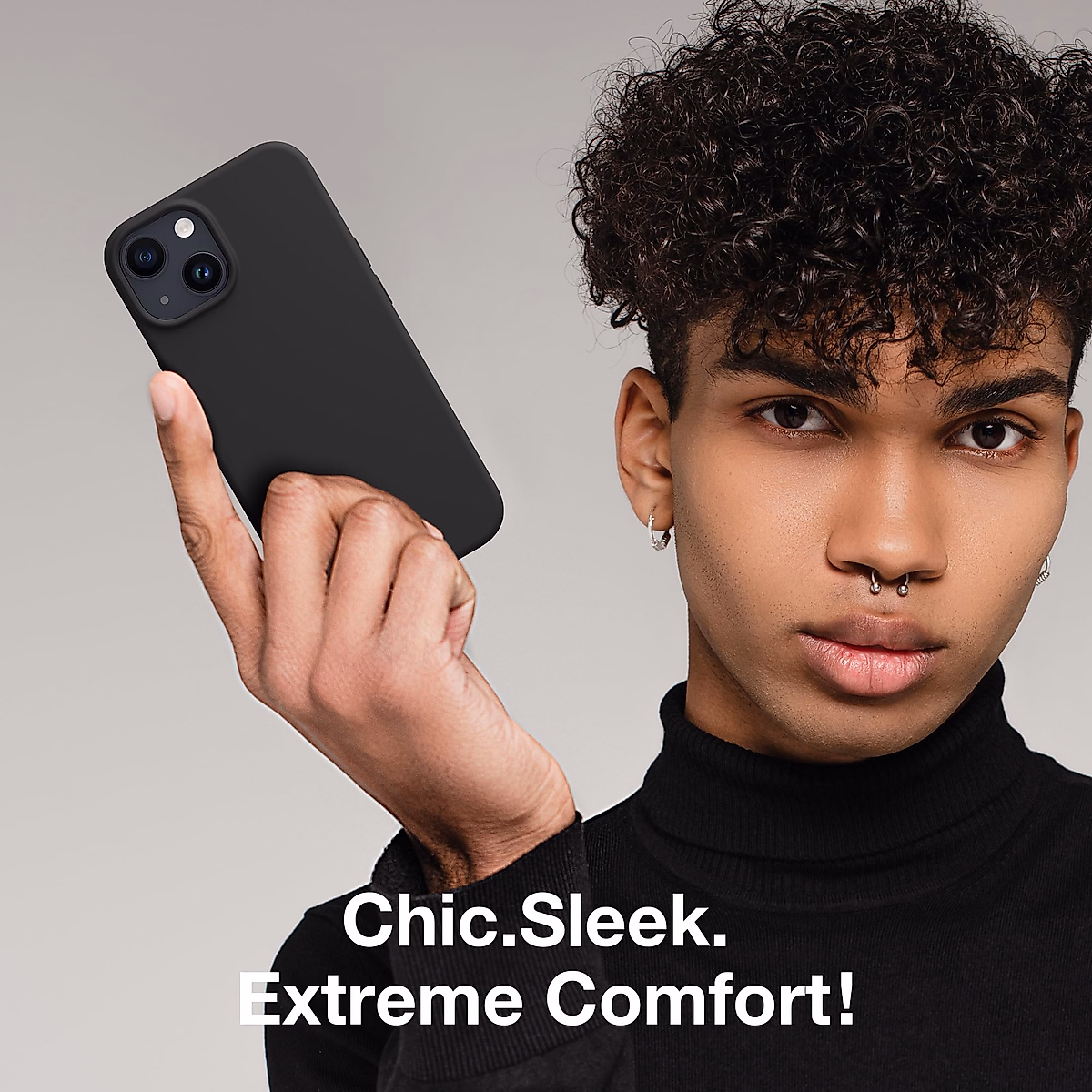 GONEZ for iPhone 14 Case Silicone, with 2X Screen Protector + 2X Camera Lens Protector, [Soft Anti-Scratch Microfiber Lining], Liquid Silicone Shockproof Protective Phone Cover 6.1", Black