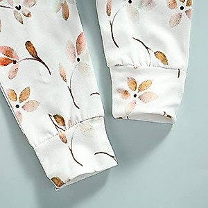 Baby Girl Clothes Set Fall 3 6 9 12 18 24 Months Long Sleeve Sweatshirt & Floral Print Pants & Headband Outfits (Light Brown , 6-12 Months )