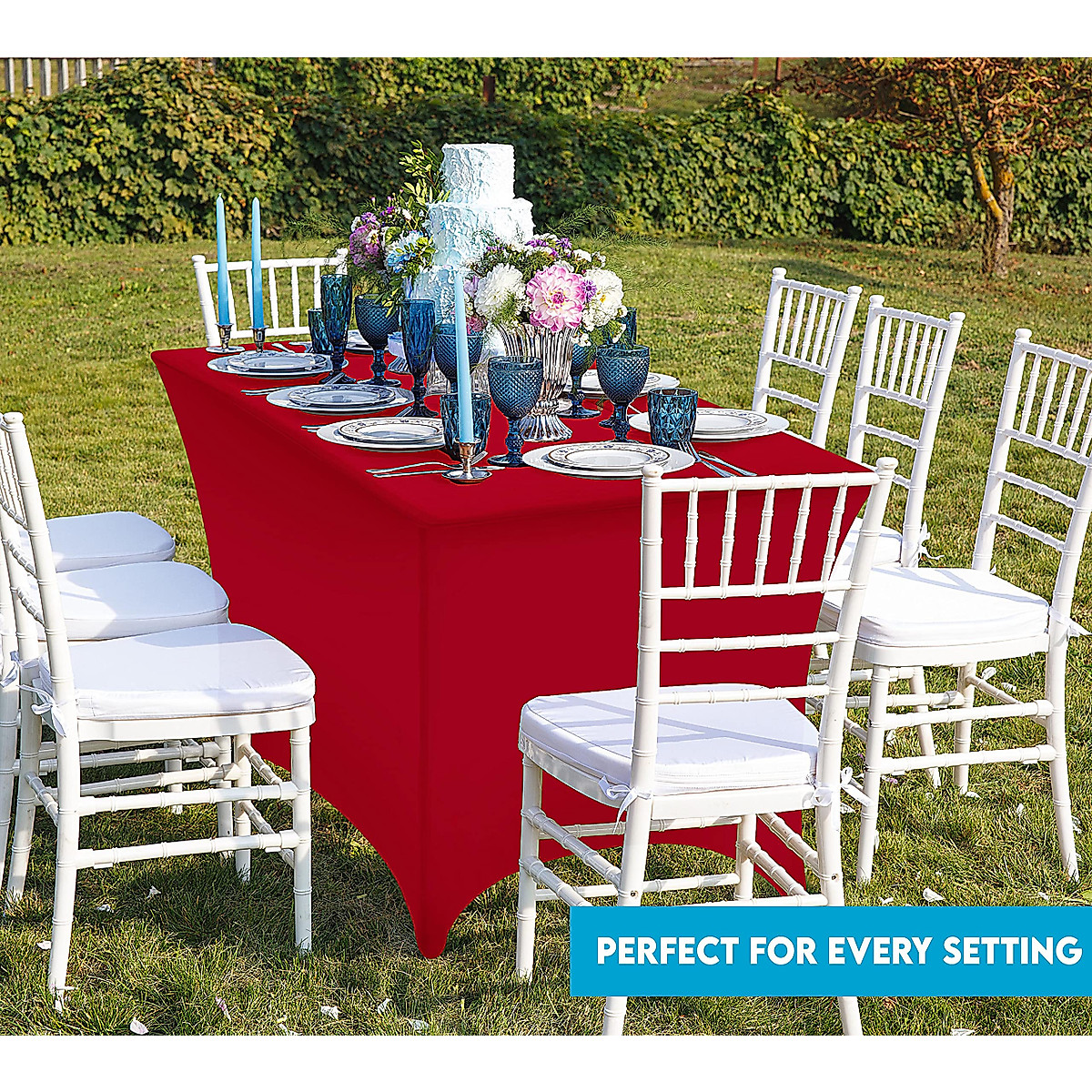 Utopia Kitchen Spandex Tablecloth 1 Pack [6FT, Red] Tight, Fitted, Washable and Wrinkle Resistant Stretch Rectangular Patio Table Cover for Event, Wedding, Banquet & Parties [72Lx30Wx30H Inch]