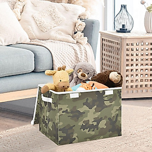 Joisal Army Camouflage Pattern Green Storage Bin with Lid Fabric Foldable Storage Boxes for Clothes with Handles