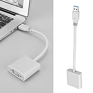 Mini USB to VGA Adapter, USB to VGA Cable Adapter Converter, USB 3.0 to VGA Adapter Cable for Computer (White)