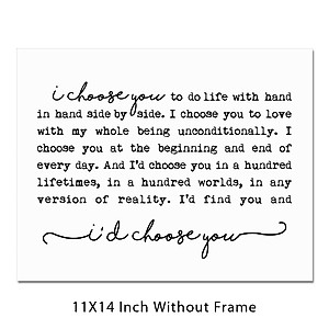 I Choose You Romantic Quote Bedroom Sign Above the Bed Wedding Gift Romantic Gift Engagement Sign Family Sign Wedding Sign 11x14inch Unframed