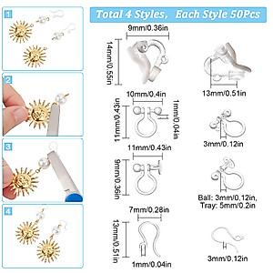 SUNNYCLUE 1 Box 200Pcs 4 Style Plastic Earrings Hooks Clip on Earrings Findings Plastic Earring Converters Clear Non Pierced Earrings Components for Jewelry Making DIY Dangle Earrings Craft Supplies