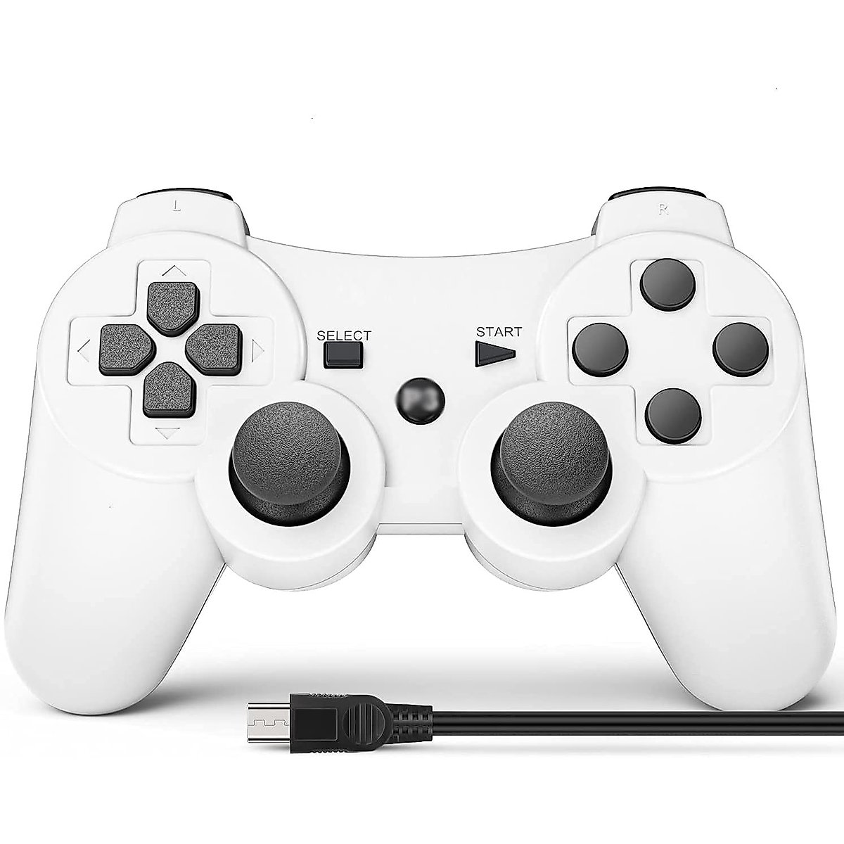 Linkshare wireless controller for ps3, double vibration bluetooth gamepad remote for playstation 3 with Charging Cord (White)