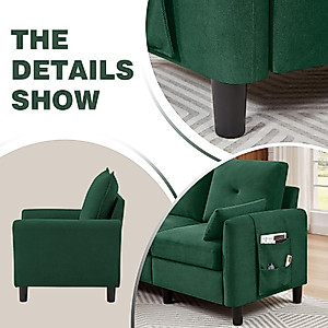 Tornama Sectional Sofa Set 77" Convertible Sofa and Accent Chair Small 3 Seat L Shaped Couch with Reversible Ottoman and Side Pockets, Modern Linen Sofa Couch for Living Room, Office, Apartment, Green