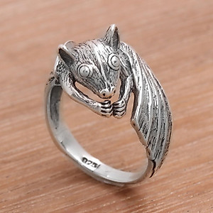 NOVICA Artisan Handcrafted Sterling Silver Cocktail Ring Bat from Bali No Stone Indonesia Animal Themed Halloween [ring Front 0.5 in L x 0.8 in W x 0.4 in H Band Width 2 mm W] ' Beautiful Bat'