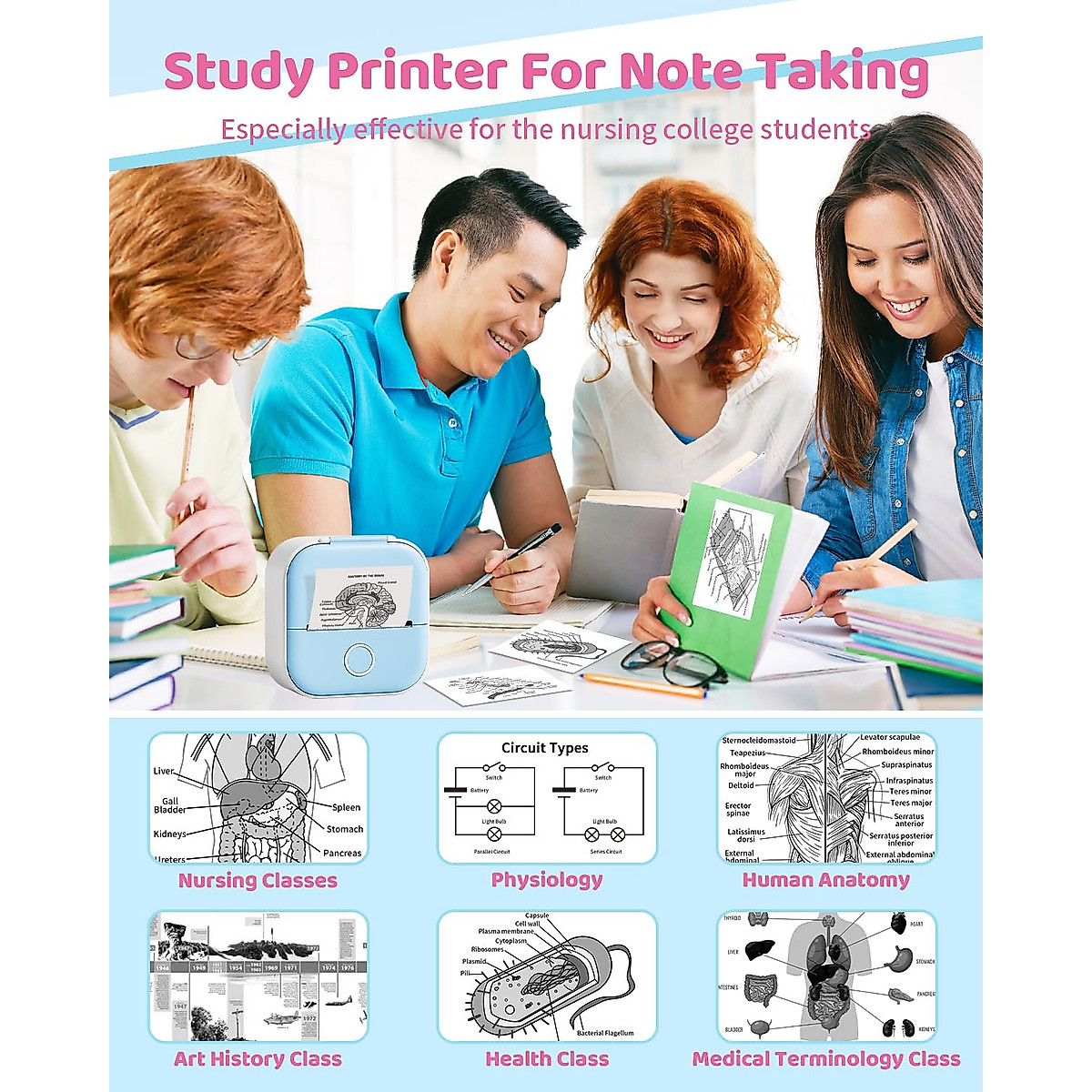 Ponek Mini Pocket Sticker Printer-Bluetooth Pocket Thermal Printer-Portable Smart Photo Printer for iPhone, White Self-Adhesive Paper Compatible with T02/M02X/M02XS for Journal, Photo, Memo