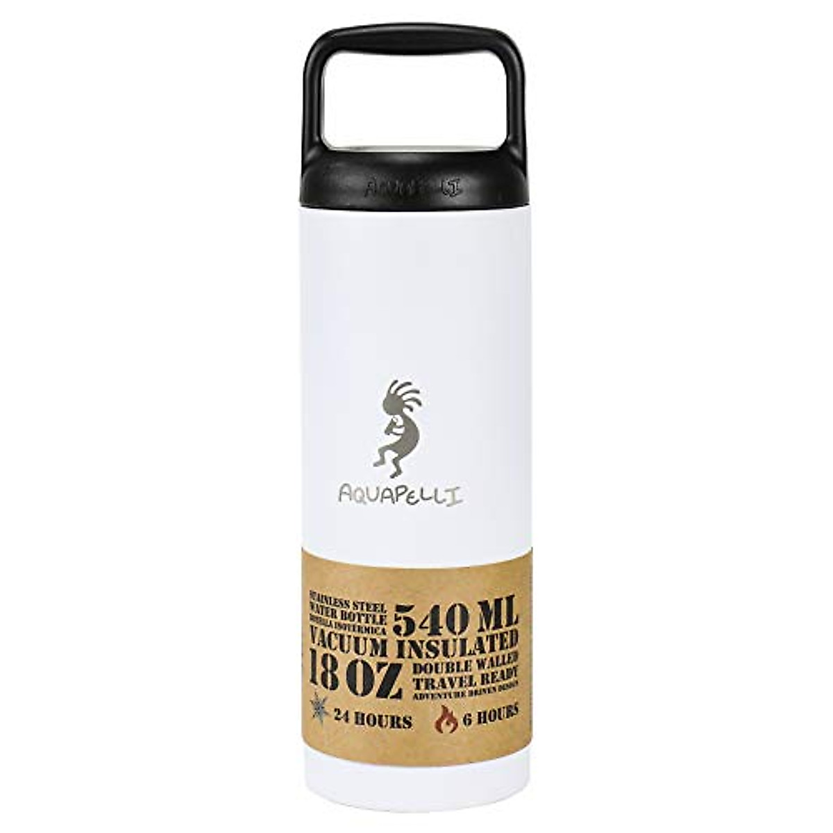 Aquapelli Vacuum Insulated Water Bottle, 18 Ounces, Arctic White