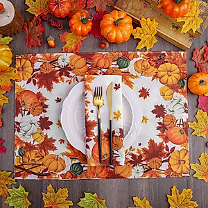 Ruisita 6 Pieces Fall Autumn Placemats 18 x 13 Inch Thanksgiving Placemats Table Mats Maple Leaves Pumpkin Placemat for Kitchen Decoration for Thanksgiving Parties Decoration