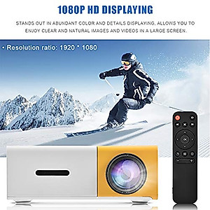 Upgraded Mini Projector, Asixx LED Portable Projector Full HD Mini Video Projector Support 1080P HDMI, AV, USB for Home Cinema, TVs, Laptops, Games, iPhone Android Smartphones(White Yellow