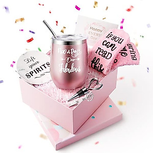 VINMEN Birthday Gifts for Women,Mothers Day Gifts Wine Tumbler Gift Basket for Women Wine Lover Not A Day Over Fabulous Gift Box for Women Her Mom Sister Wife Girlfriend Best Friend