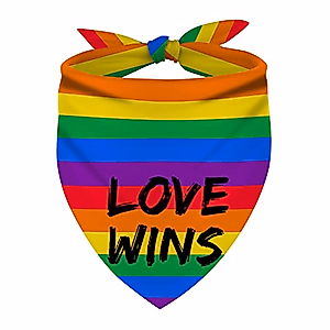 Love Wins Dog Bandana LGBT Rainbow Dog Scarf Pride Day Adjustable Accessories for Small Medium Dogs Cats Pets