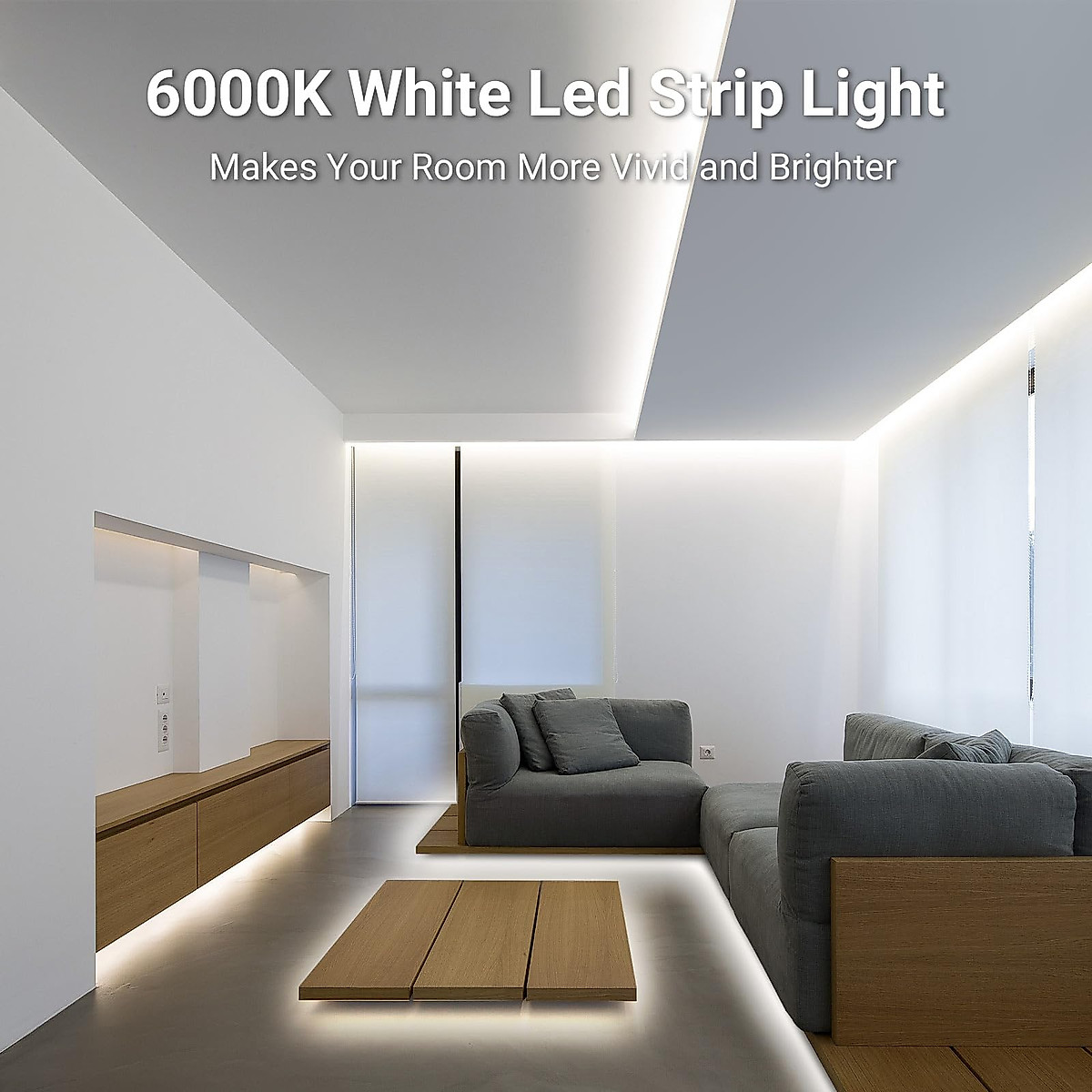 White LED Strip Light, CT Capetronix LED Light Strip White, Daylight Bright LED Tape Light, for Bedroom, Kitchen, Closet, Under Cabinet, Vanity Mirror, Indoor Only (Dimmer Included).