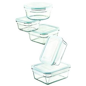 GLASSLOCK Airtight Anti-Spill Proof Tempered Storage Containers 10pc Set~Microwave & Oven Safe