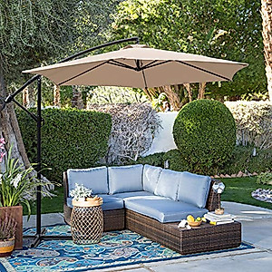 Devoko 10 Ft Patio Offset Cantilever Umbrella Outdoor Market Hanging Umbrellas with Crank & Cross Base Suitable for Garden, Lawn, backyard, Deck and Poolside (Beige)