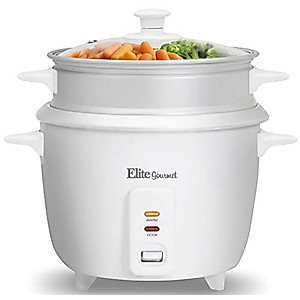 Maxi-Matic Elite Gourmet ERC-003ST Electric Rice Cooker & Steamer w/Automatic Keep Warm Makes Soups, Stews, Grains, Cereals, 6 Cooked (3 Cups Uncooked), 6 Cups Cups), White