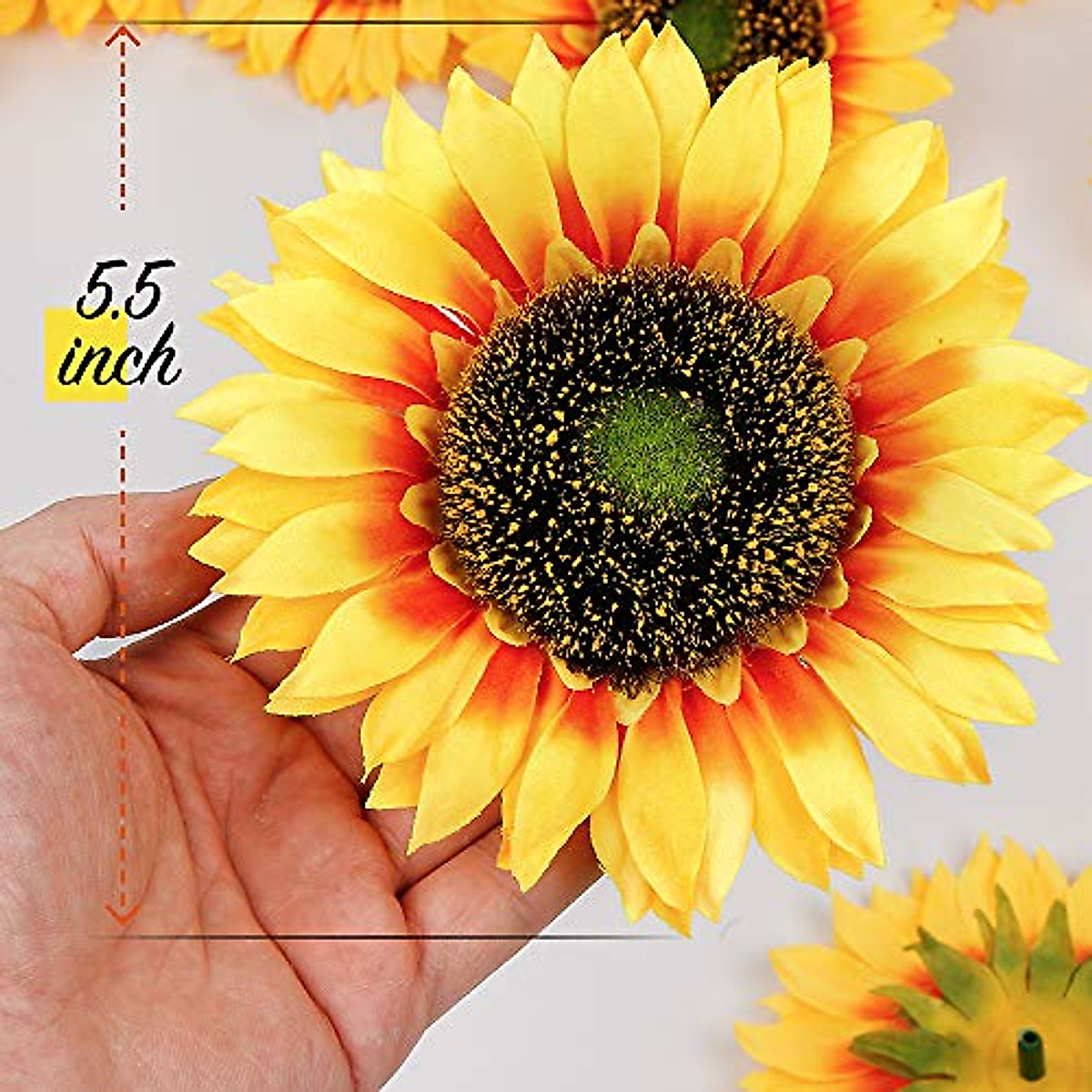 Mocoosy 16 Pcs 5.5 Inch Artificial Silk Sunflower Heads, Large Fake Sunflowers Bulk, Yellow Faux Sunflower Heads Artificial Flowers Decorations for Christmas Tree Home Party Wedding Decor