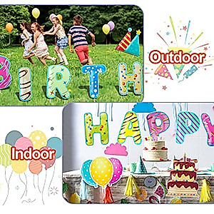 16PC Happy Birthday Yard Sign 15" Large Birthday Party Decorations Yard Stakes Lawn Signs Outdoor Decal Yard Signs for Birthday Yard Lawn Party Supplies Alphabets Balloons Cake Waterproof Party Decals