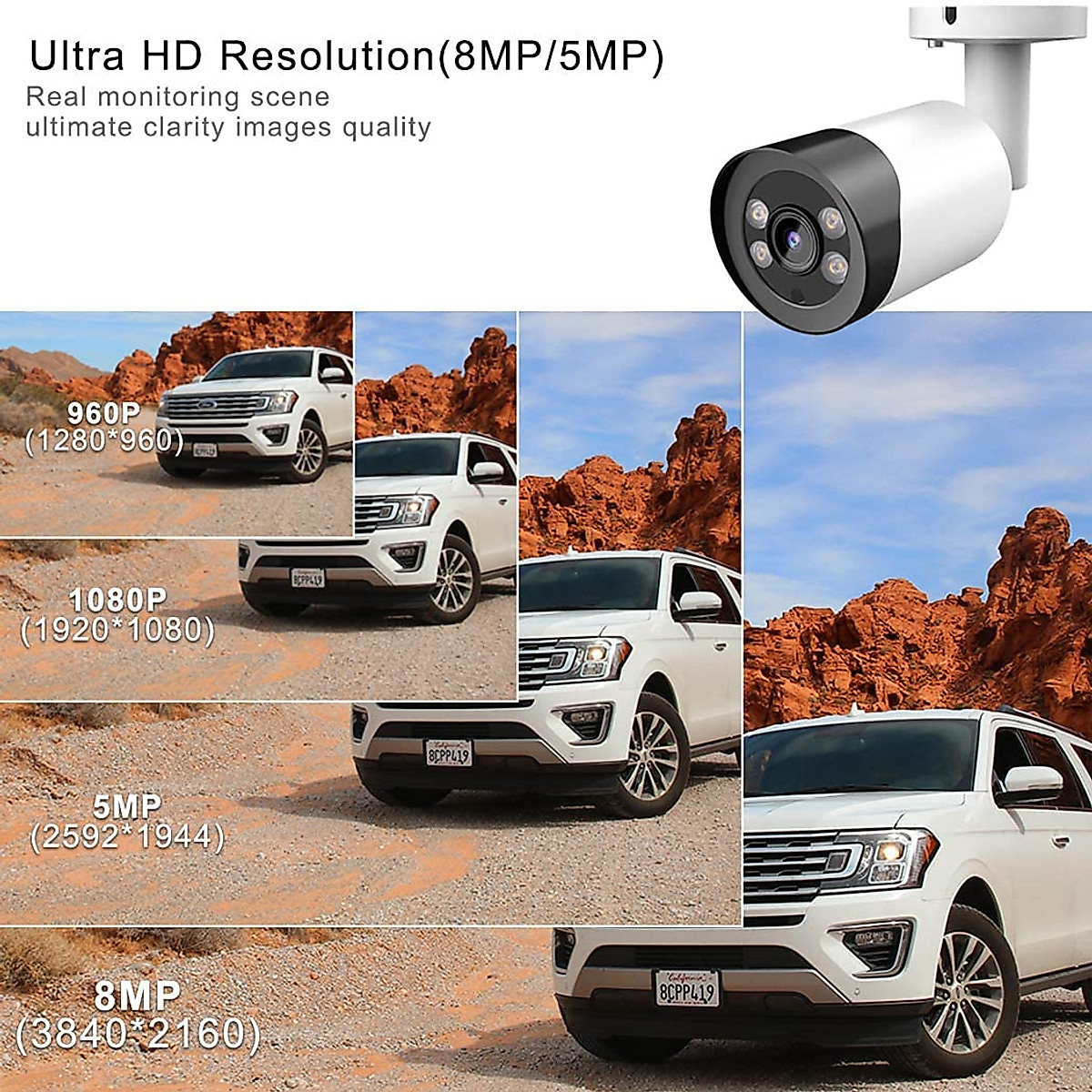 Outdoor 8MP Full Color IP Security Camera with 2.8mm Lens, Full-Time Color Night Vision Bullet Camera with Motion Detection, Built-in Mic, WDR, IP67 Waterproof