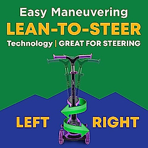 Kids Scooter – Foldable Seat – LED Wheel Lights Illuminate When Rolling – Children and Toddler 3 Wheel Kick Scooter – Adjustable Handlebar – Indoor and Outdoor- Purple - by Lifemaster