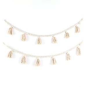 BlueMake 2 Pack Macrame Woven Tassel Garland Belly Basket Decorative Wall Hangings for Boho Home Decor,Nursey Room (Ivory)
