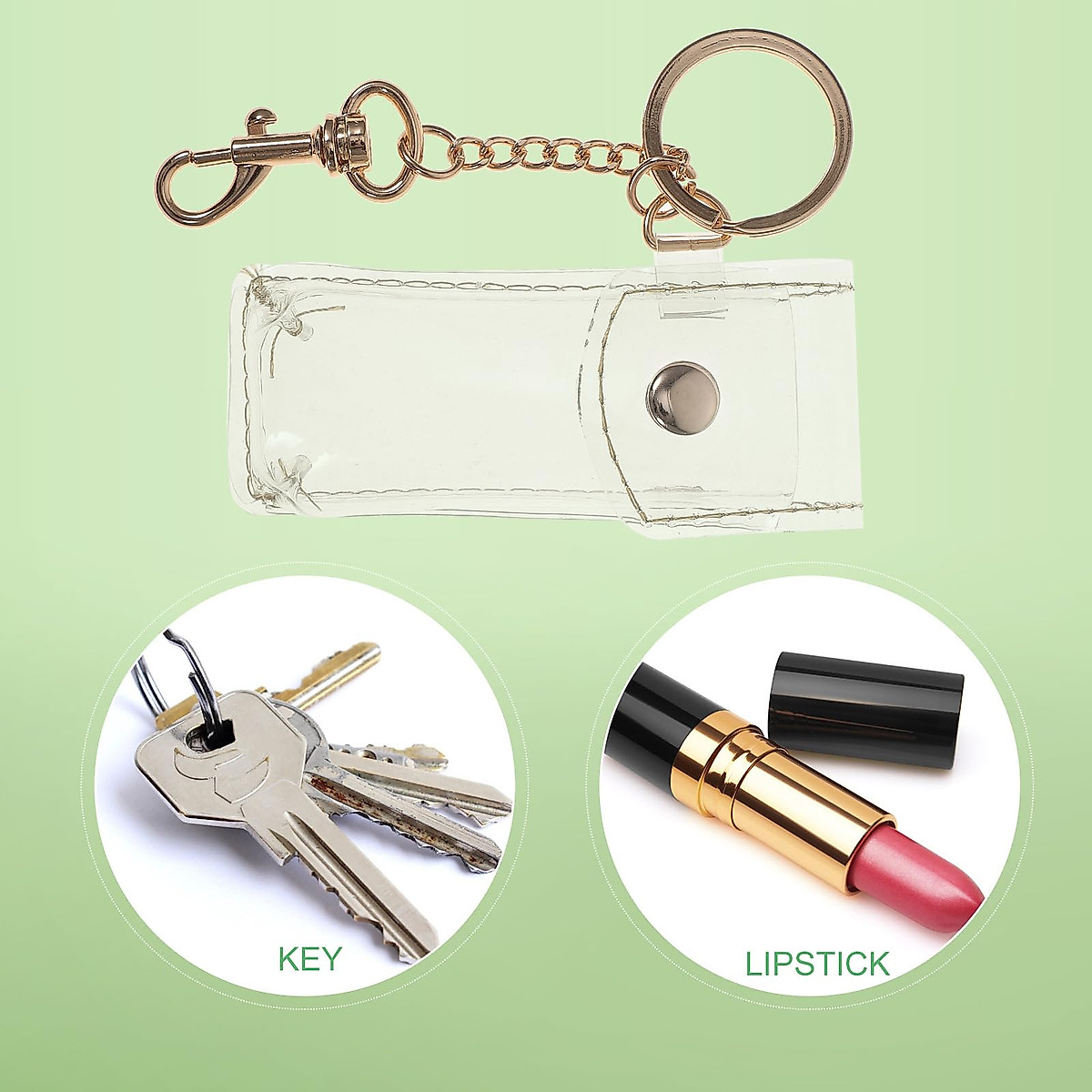 CALLARON Lipstick Holder Keychain for Women Clear Lip Holder Keychain 3.4x1.3inch Shoulder Bag Pendant Lipstick Cover Keyring Transparent Lipstick Sleeve Purse Keychain