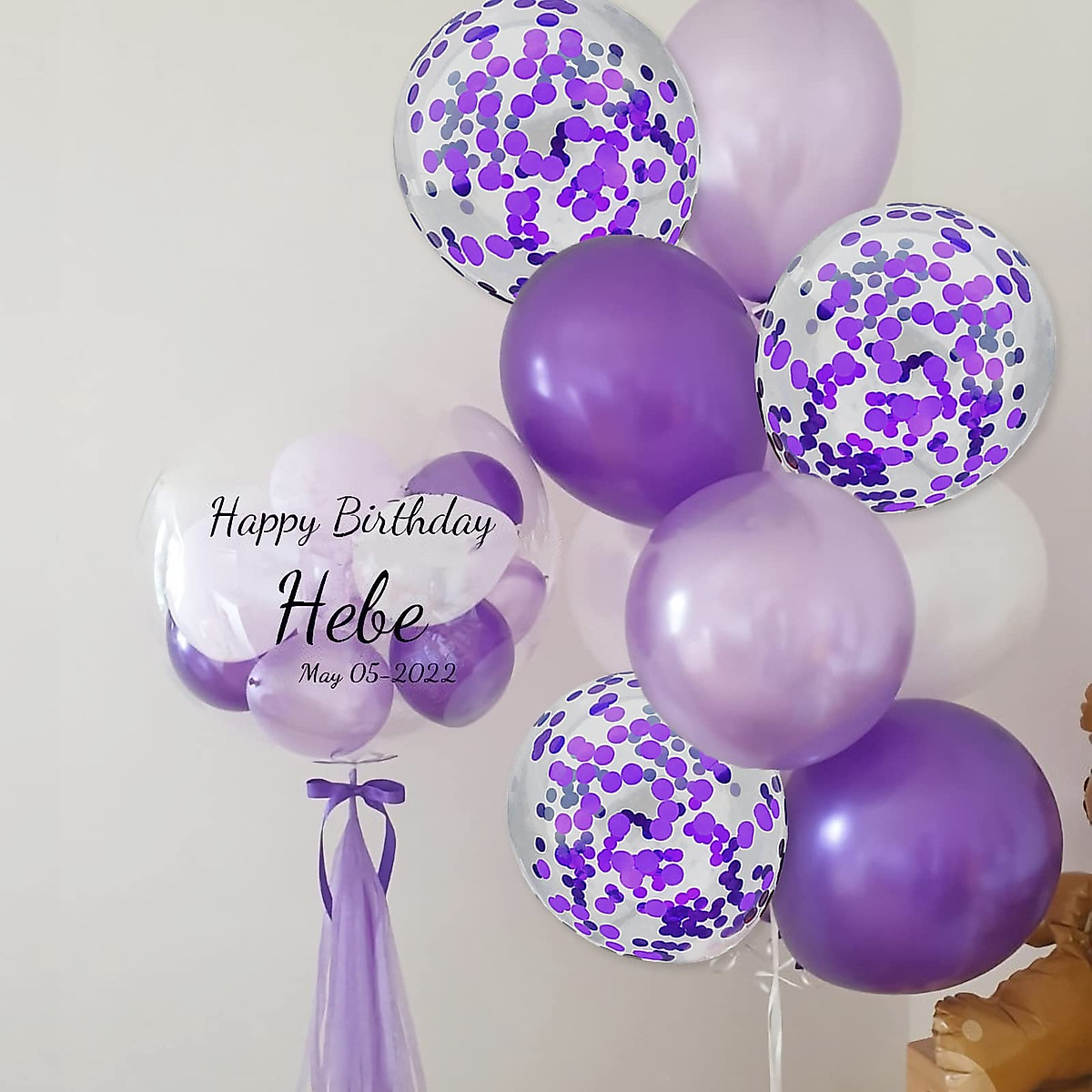 Purple Confetti Balloons, 25 Pcs Thickened 12 Inch Clear Latex Balloon with Confetti Inside for Graduation Engagement Bridal Shower Party Baby Shower Birthday Party Decorations Supplies