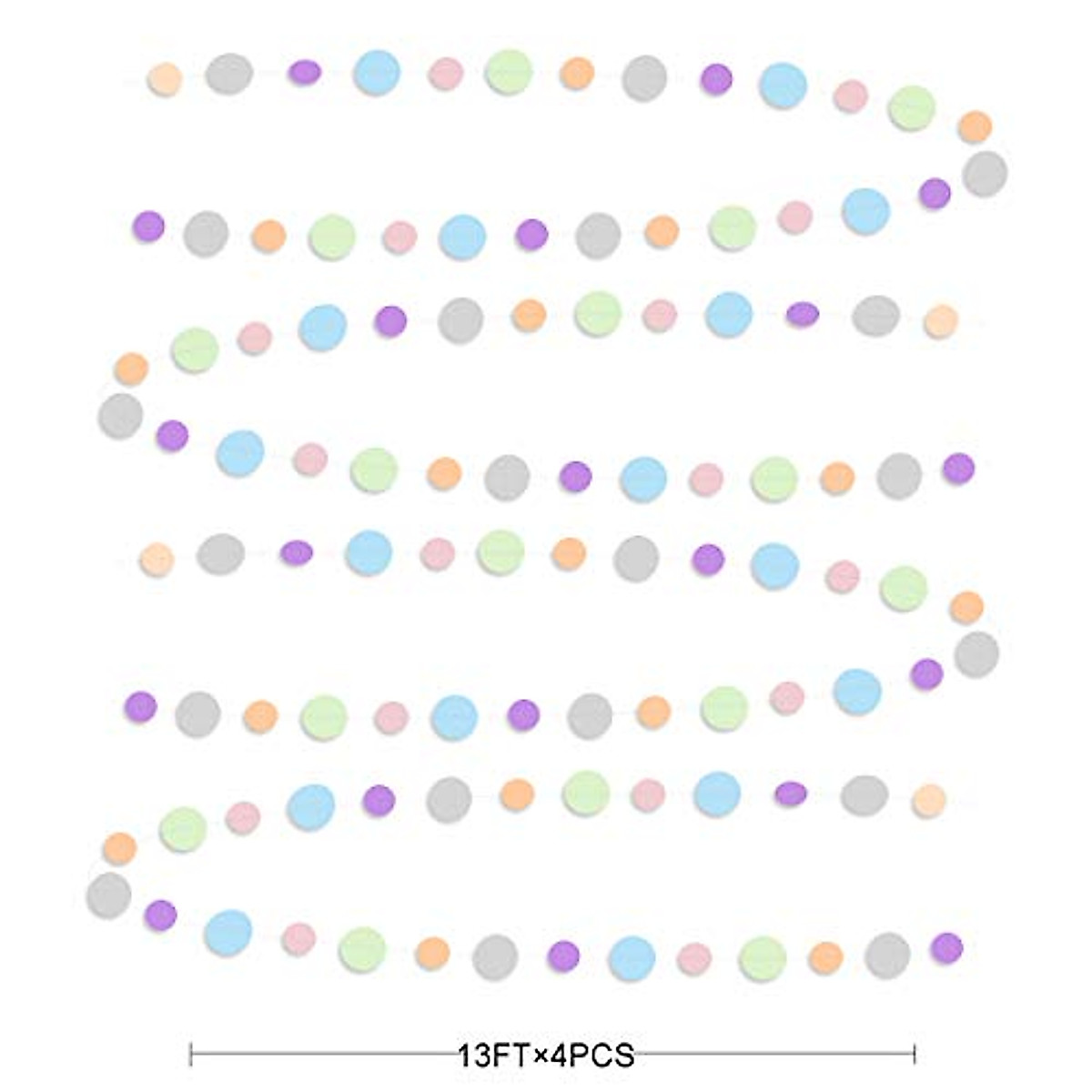 52Ft Circle Dot Paper Garland Pastel Party Bunting Banner Streamers Backdrop Hanging Decorations for Baby Shower Kids Girls First Birthday Unicorn Theme Party Holiday Nursery Home Decor (Macaron)